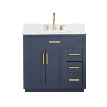 Gavino 36" Wood Vanity in Royal Blue with Composite Stone Top and ...