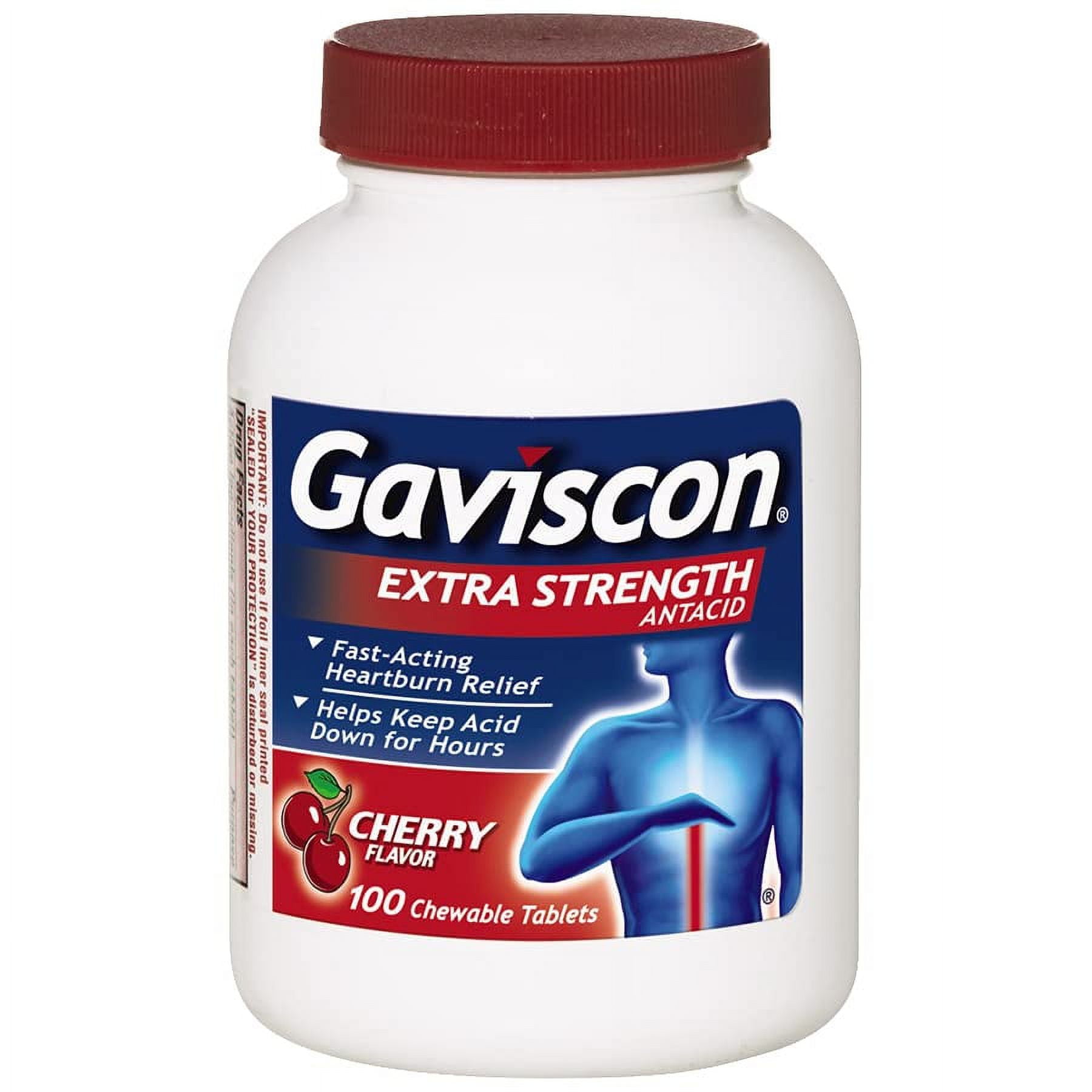 Gaviscon Extra Strength Antacid, Daily Acid Reducer, Cherry Chewable ...