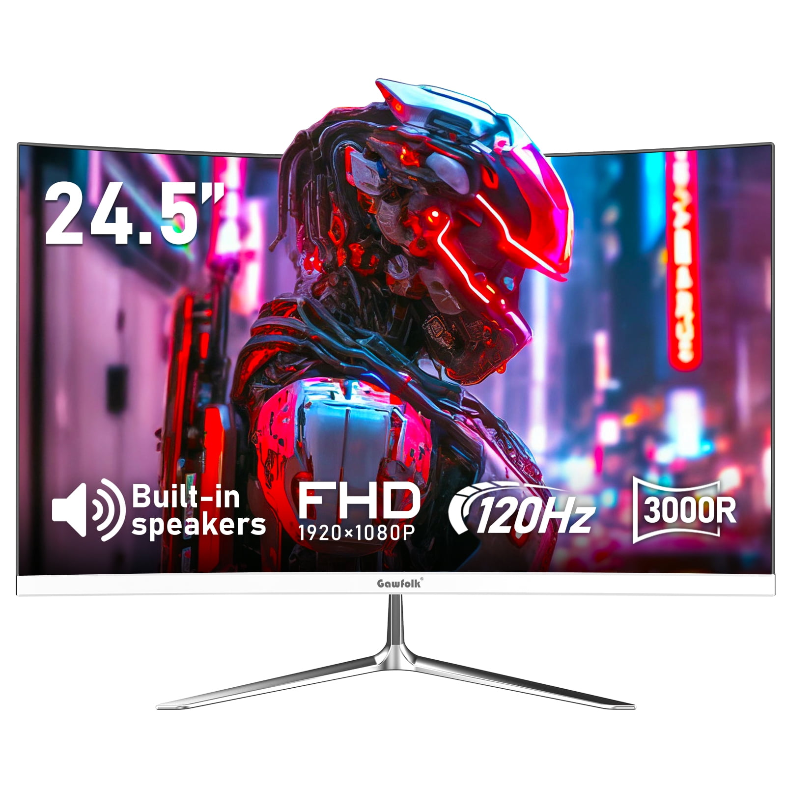 Gawfolk 24.5 Inch Curved Gaming Monitor 120Hz, Full HD 1080P, 3000R ...