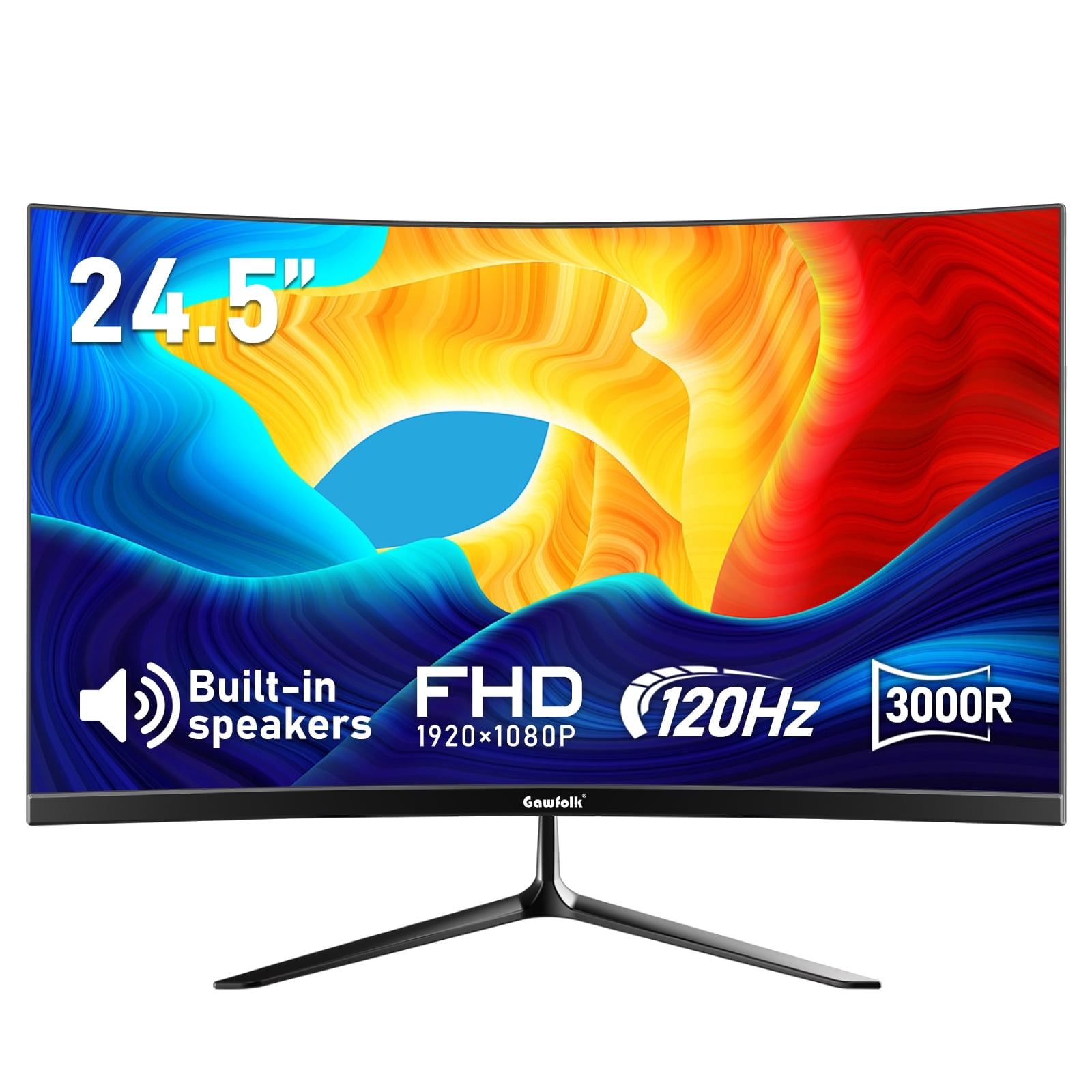 Gawfolk 24.5 Inch Curved Gaming Monitor - 120Hz, FHD 1080P, 3000R ...