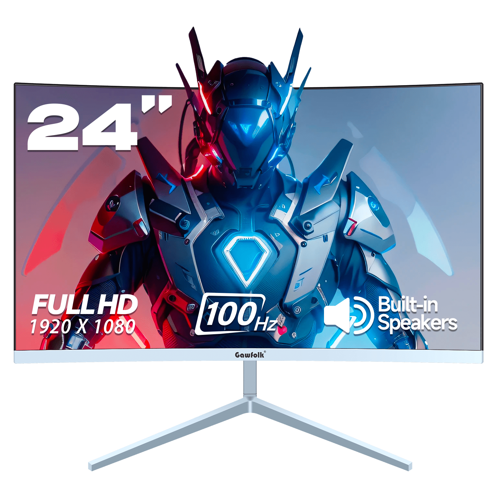 Gawfolk 24 Inch Curved Gaming Monitor,100hz FHD White Computer Monitor ...