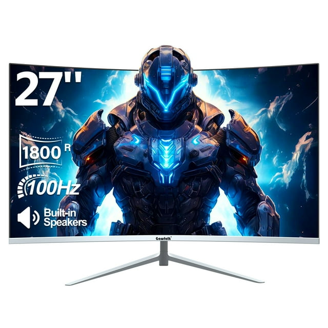 Gawfolk 27 Inch Curved Gaming Monitor 100hz, PC White Computer Monitor ...