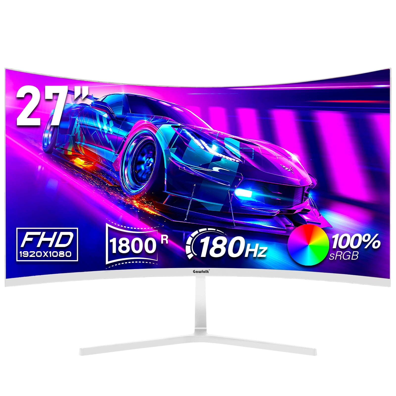 Gawfolk 27" Curved Gaming Monitor 180Hz 1ms, FHD 1080P VA with AMD ...