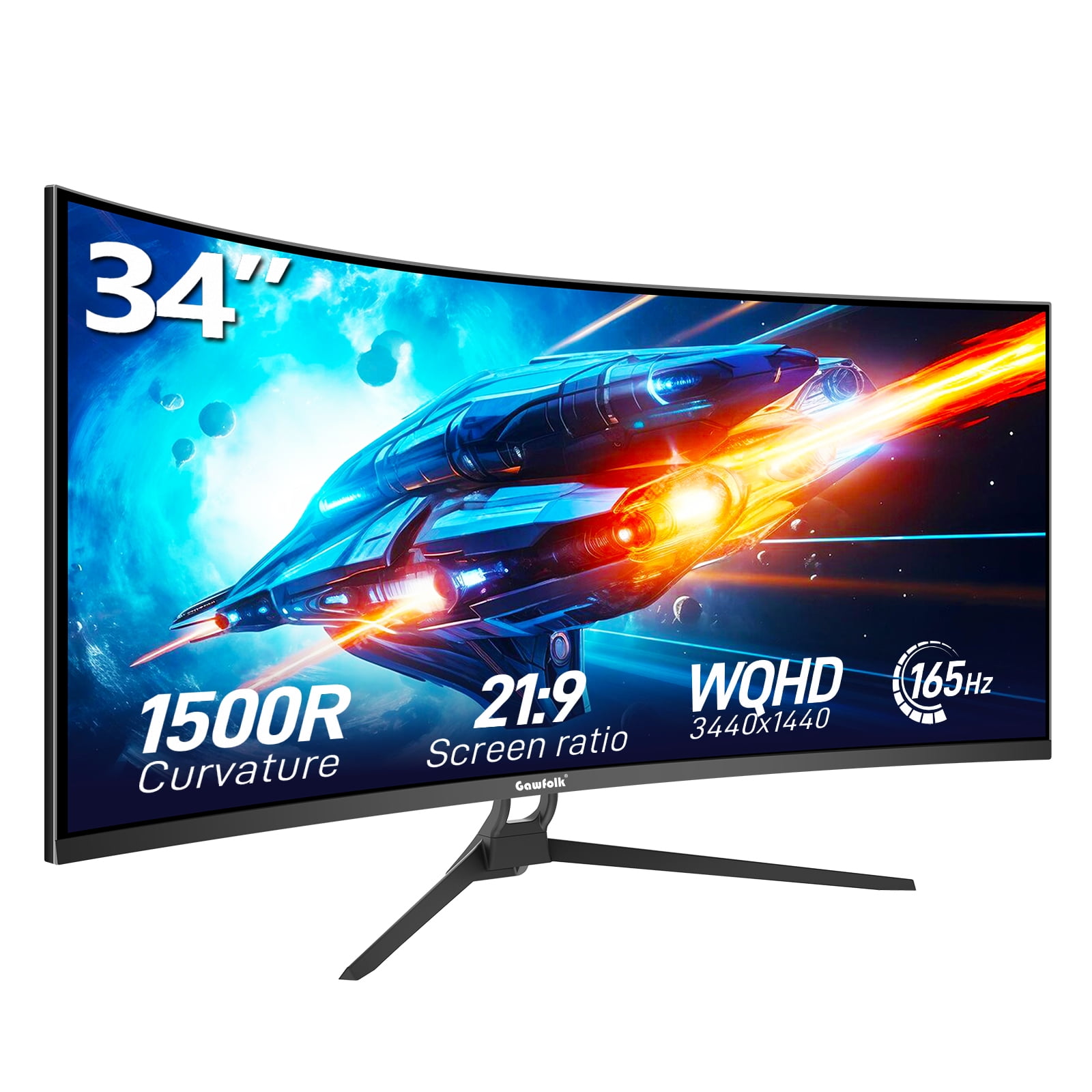 Gawfolk 34-Inch Curved, Ultra-Wide Gaming Monitor, 165hz, WQHD ...