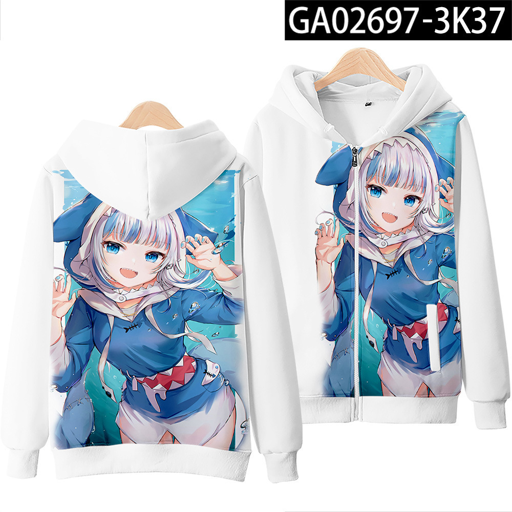 Gawr Gura Inspired Hoodie – Zip-Up Anime Shark-Themed Jacket, Casual ...