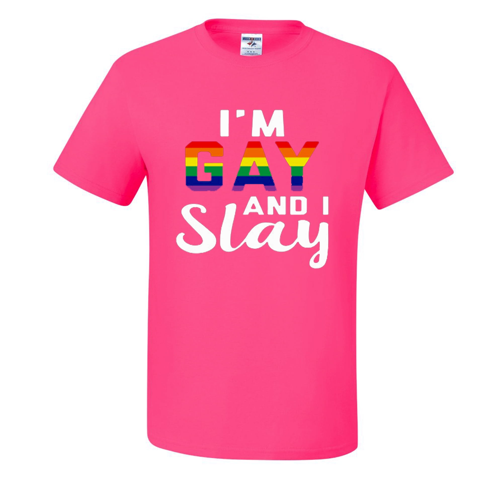 Gay And Slay LGBT Rainbows Pride Mens T-shirts , Neon Pink, Medium - Walmart.com