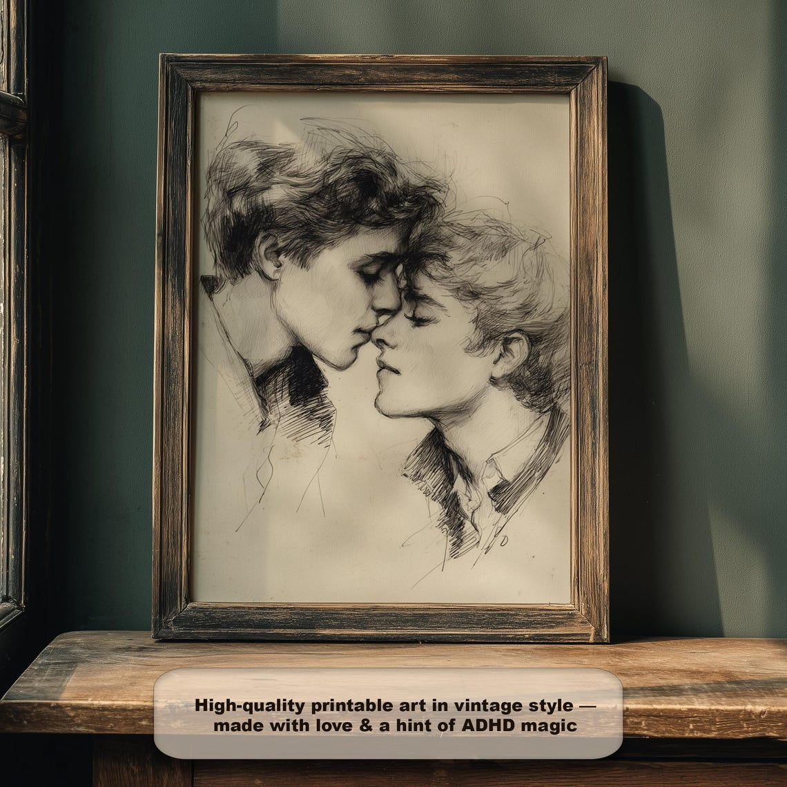 Gay Couple Line Drawing Print: Romantic Lgbtq Wall Art Digital Download ...