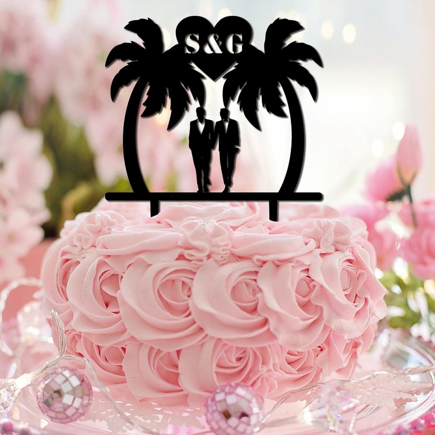 Gay Couple Mr & Mr Tropical Cake Topper LGBT Marriage Union Cake ...