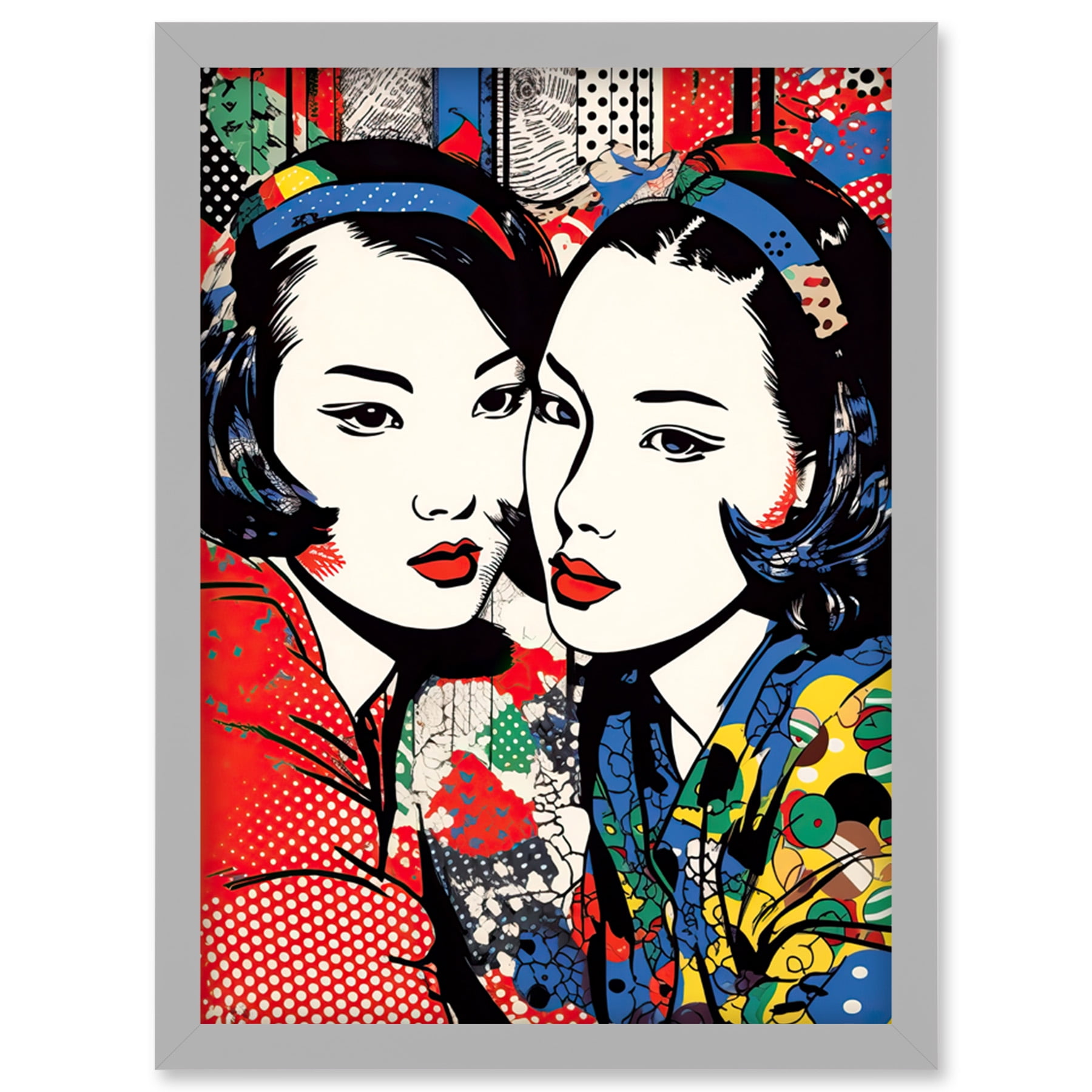 Gay Japan Women Linocut Vibrant Geometric Patterns LGBTQ Pan Portrait ...