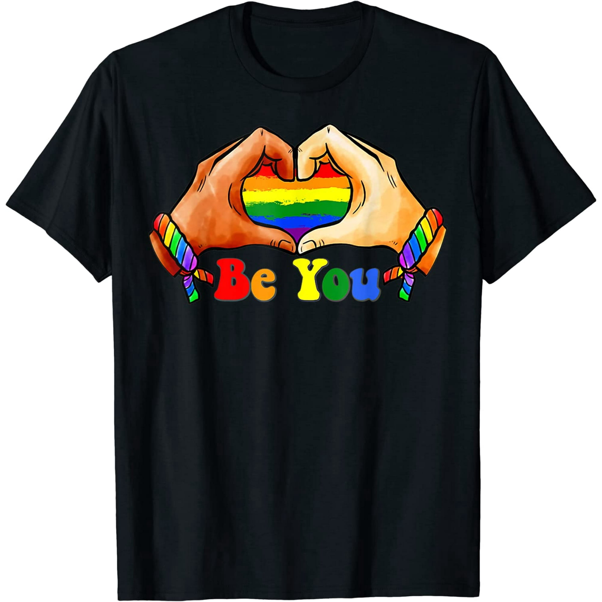 Gay Pride Clothing LGBT Rainbow Flag Heart Unity T-Shirt - Walmart.com