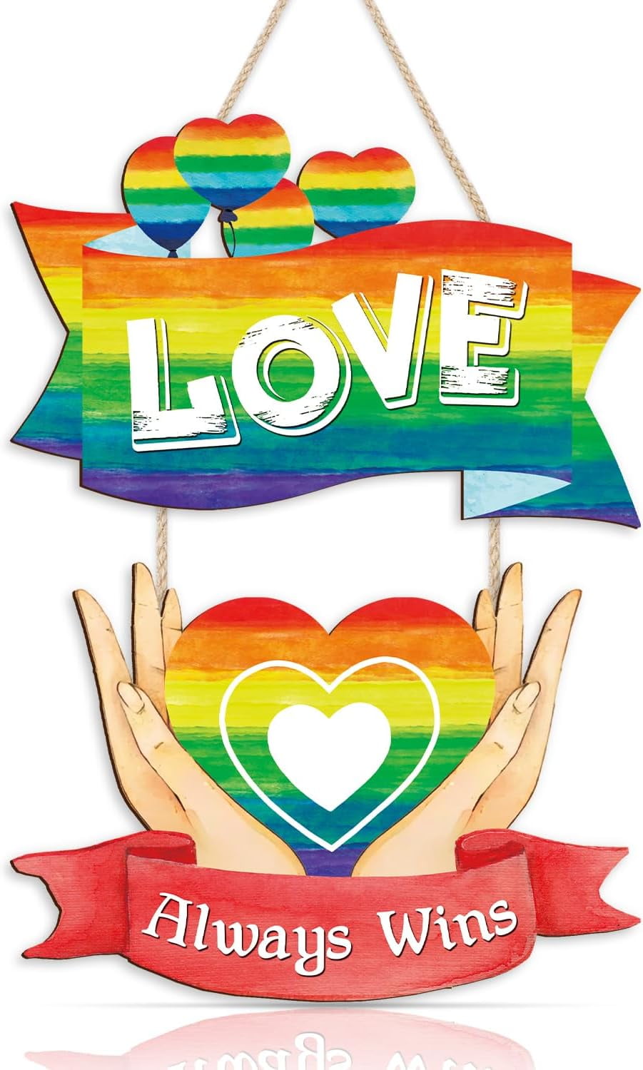 Gay Pride Colorful LOVE Always Wins Pride Hang Decor Set of 2 Rainbow ...
