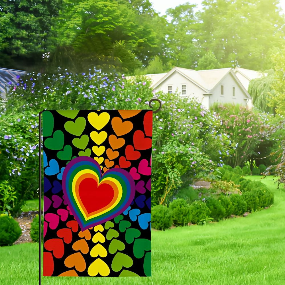Gay Pride Day Garden Flag Rainbow Hearts Pattern Burlap Yard Flag ...