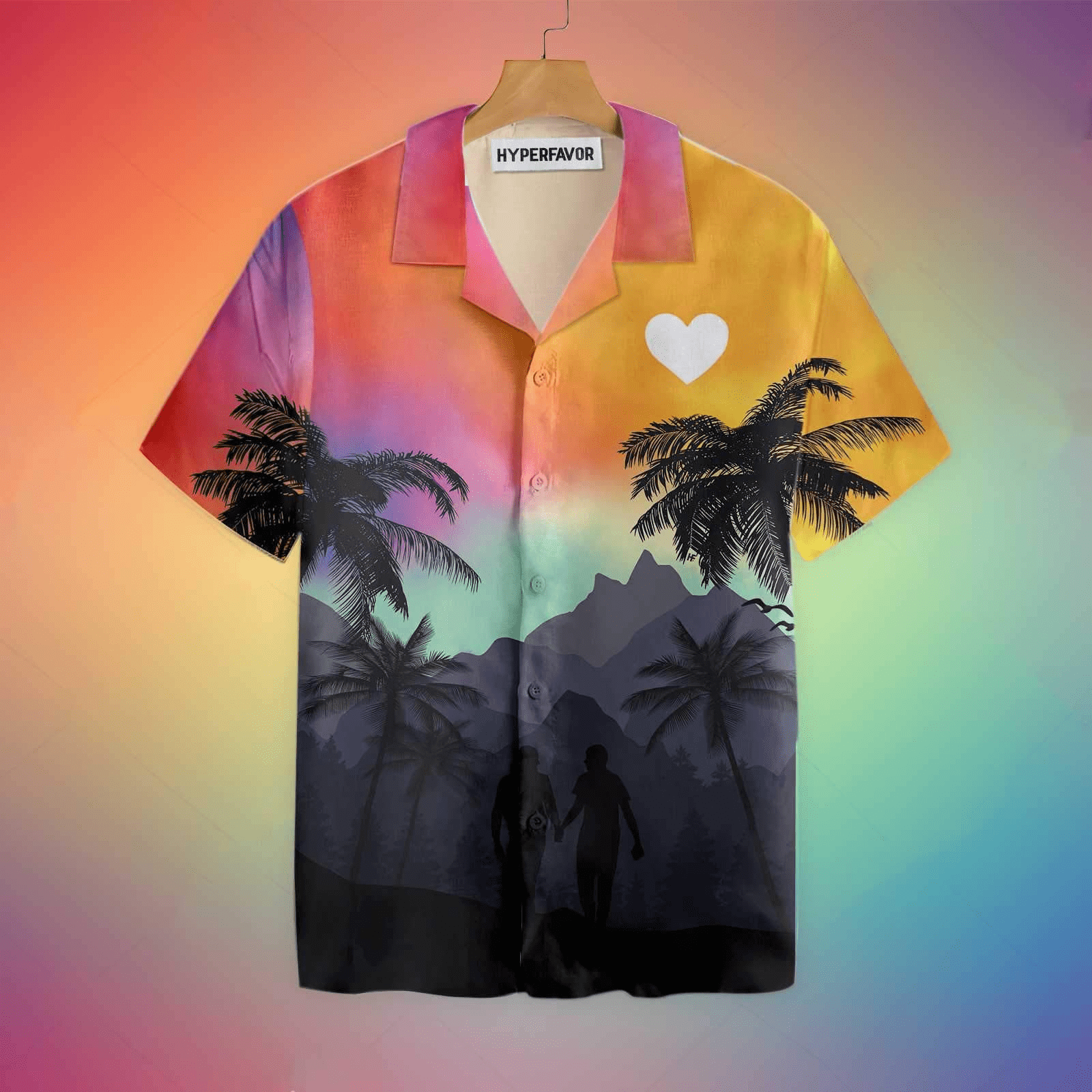Gay Pride Hawaiian Shirt, Cool LGBT Sunset With Heart Hawaiian Shirt ...