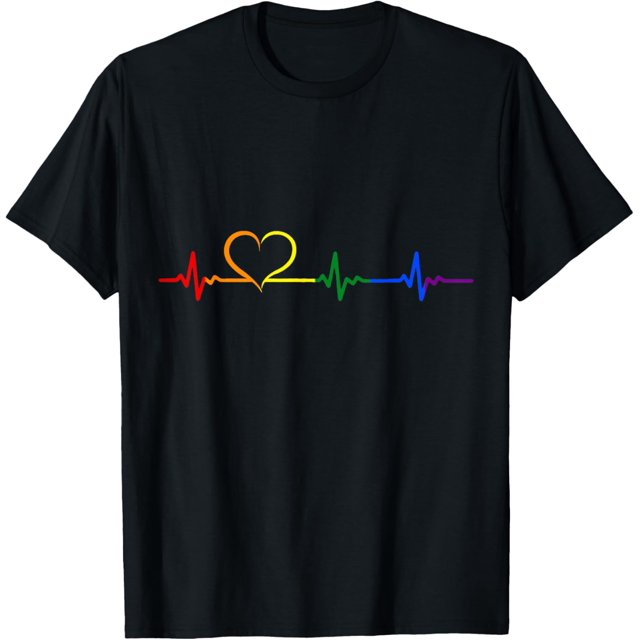 Gay Pride Heartbeat EKG Rainbow Heart CSD LGBT T-Shirt T-Shirt ...