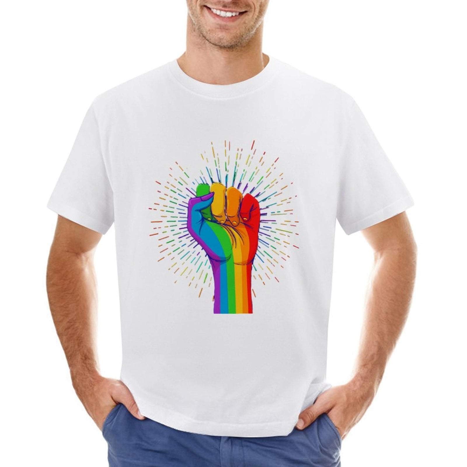 Gay Pride LGBT Concept Rainbow Colored Hand Fist Raised Up Men’s T ...