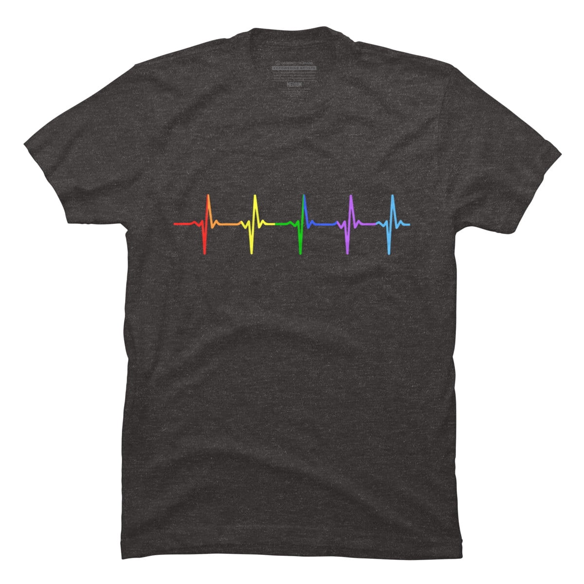 Gay Pride LGBT Rainbow Heartbeat Mens Charcoal Heather Gray Graphic Tee ...