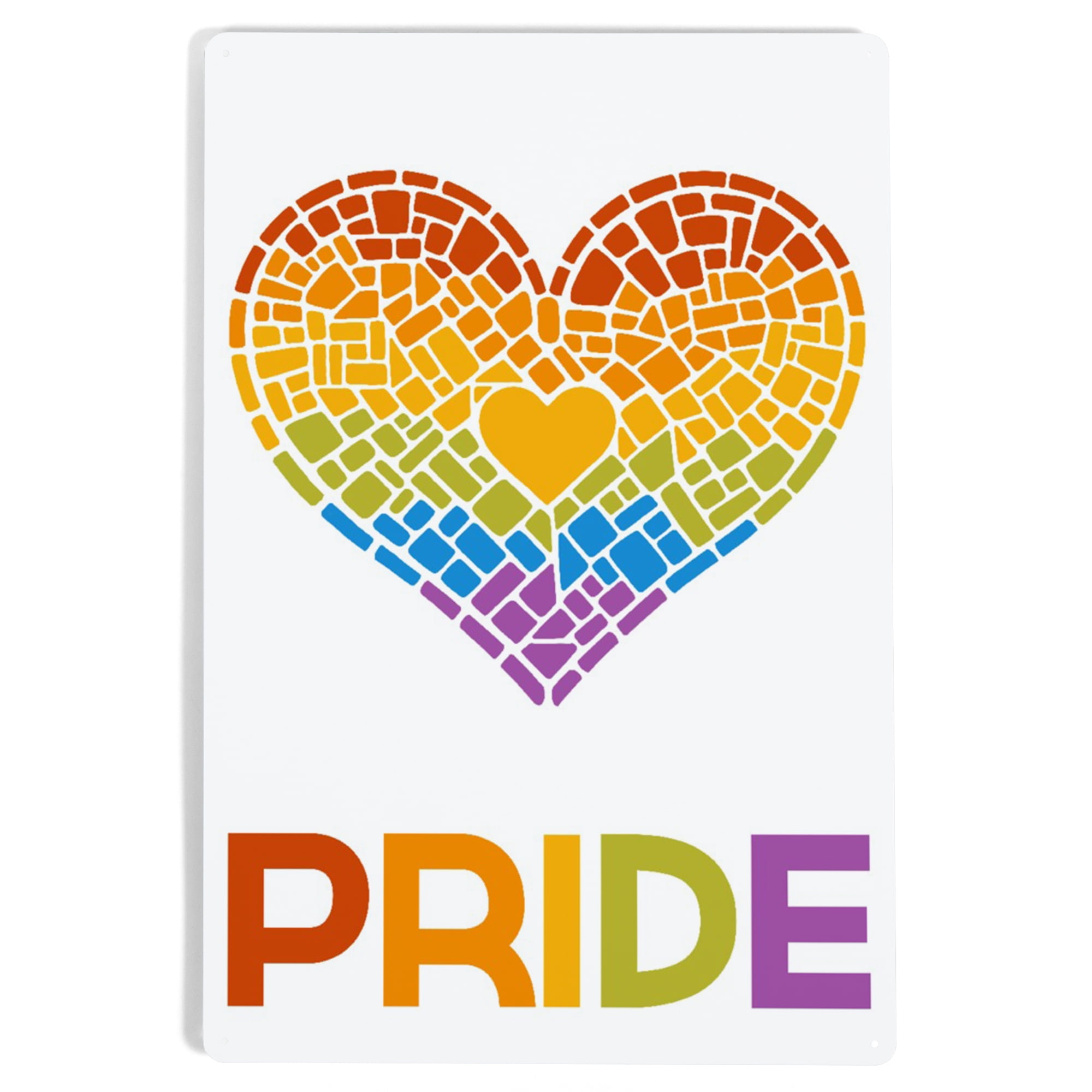 Gay Pride, Mosaic Heart (12x18 Aluminum Art, Indoor Outdoor Metal Sign ...