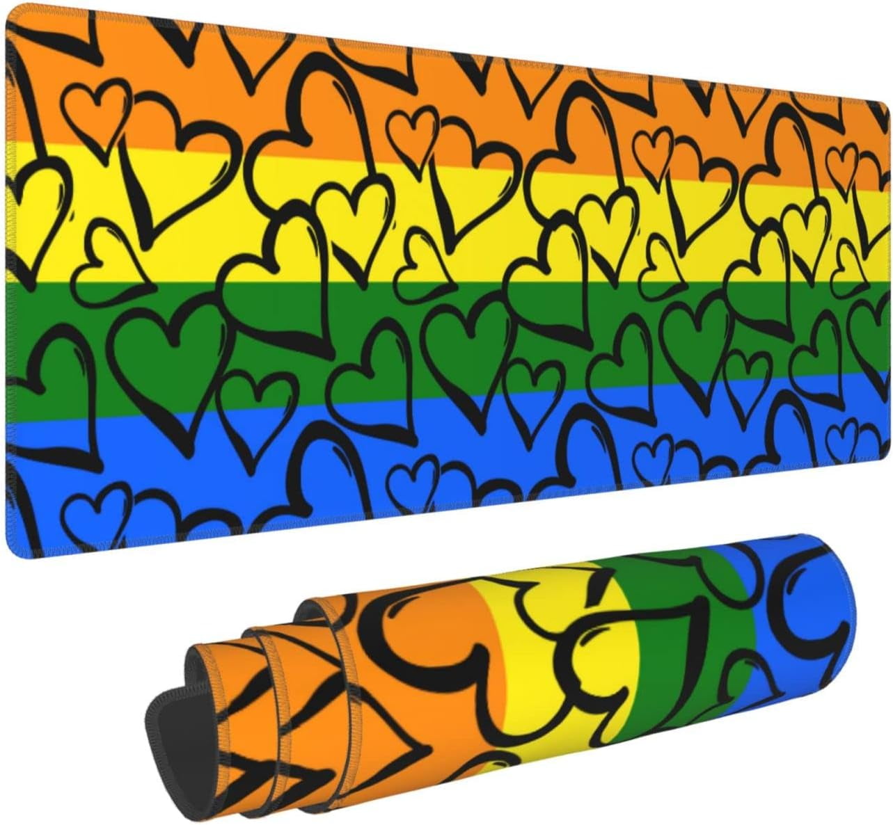 Gay Pride Rainbow Colored Hearts Large Gaming Mouse Pad Non Slip Rubber ...