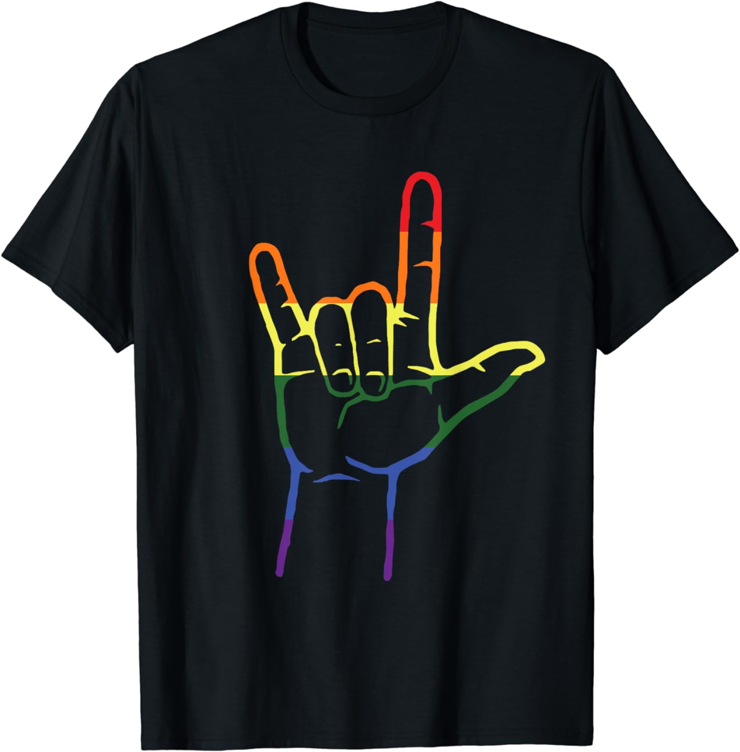 Gay Pride Rock Hand LGBT-Q Ally Rainbow Flag Men Women T-Shirt ...