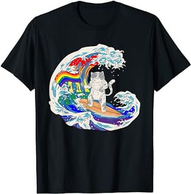 Gay Pride Surfing Cat Holding A Rainbow Flag LGBTQ T-Shirt - Walmart.com