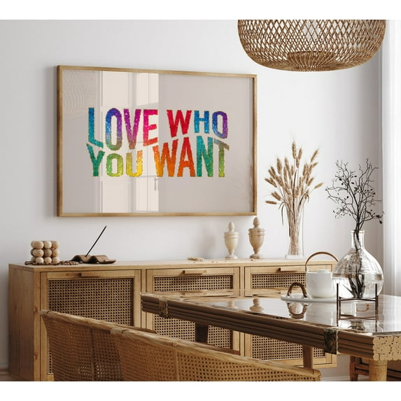 Gay Wall Art Love Who You Want LGBT June Pride Month Trendy Wavy Print ...