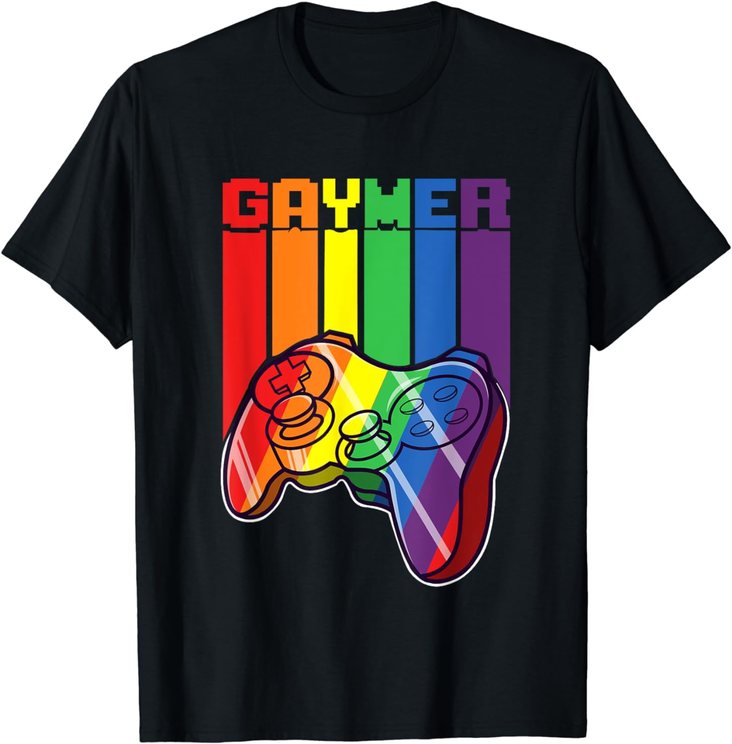 Gaymer LGBTQ Gay Video Gamer Console Rainbow Stripe Pride T-Shirt ...