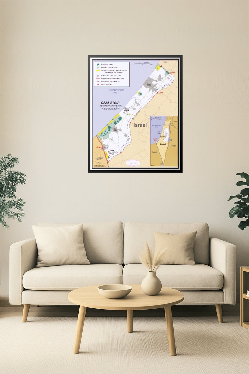 Gaza Strip Conflict Zone Map Poster – Israel & Palestinian Territories ...