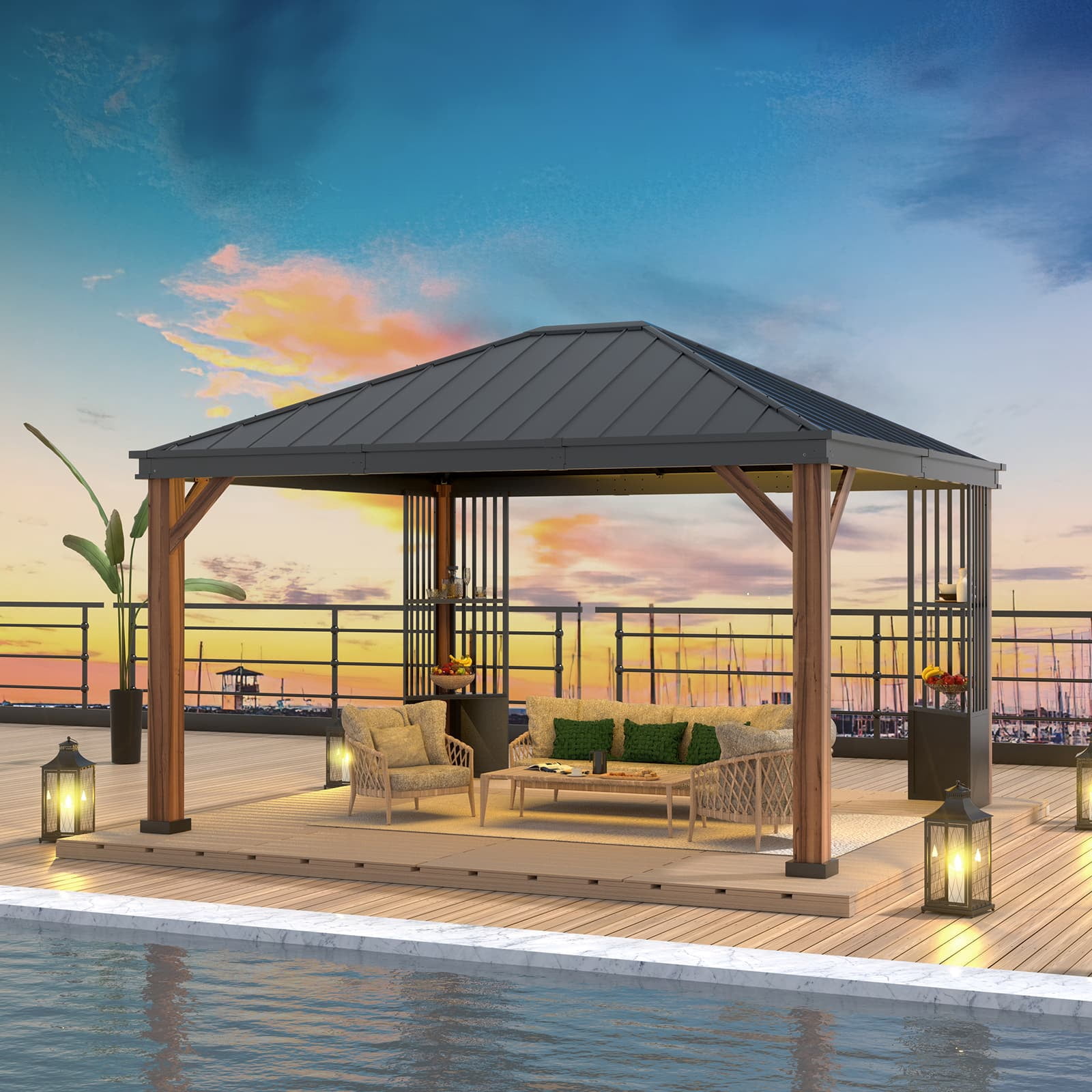 Gazebo 12x14, Outdoor Hardtop Gazebo with Large Aluminum Frame ...