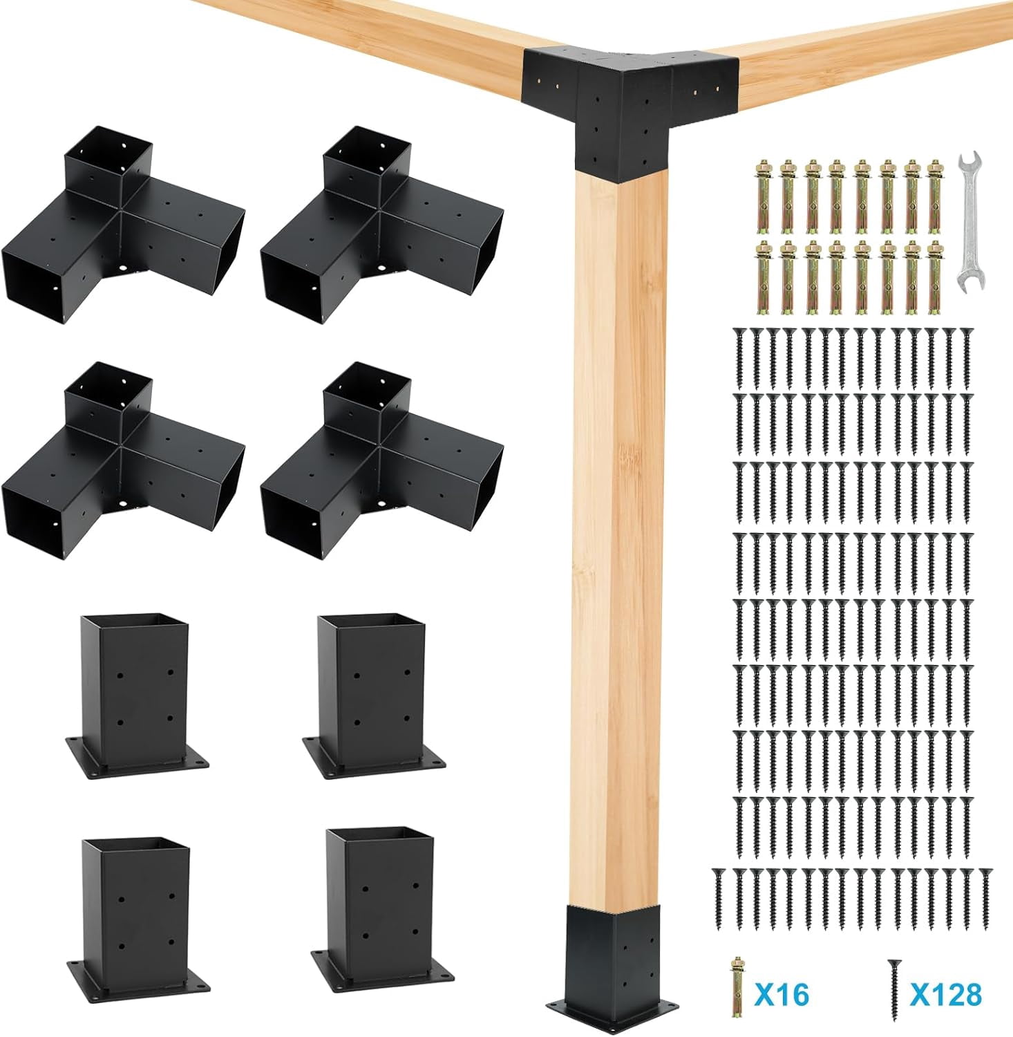 Gazebo Brackets Kit,Pergola Brackets Kit 4x4(Actual: 3.5x3.5'') 3-Way ...