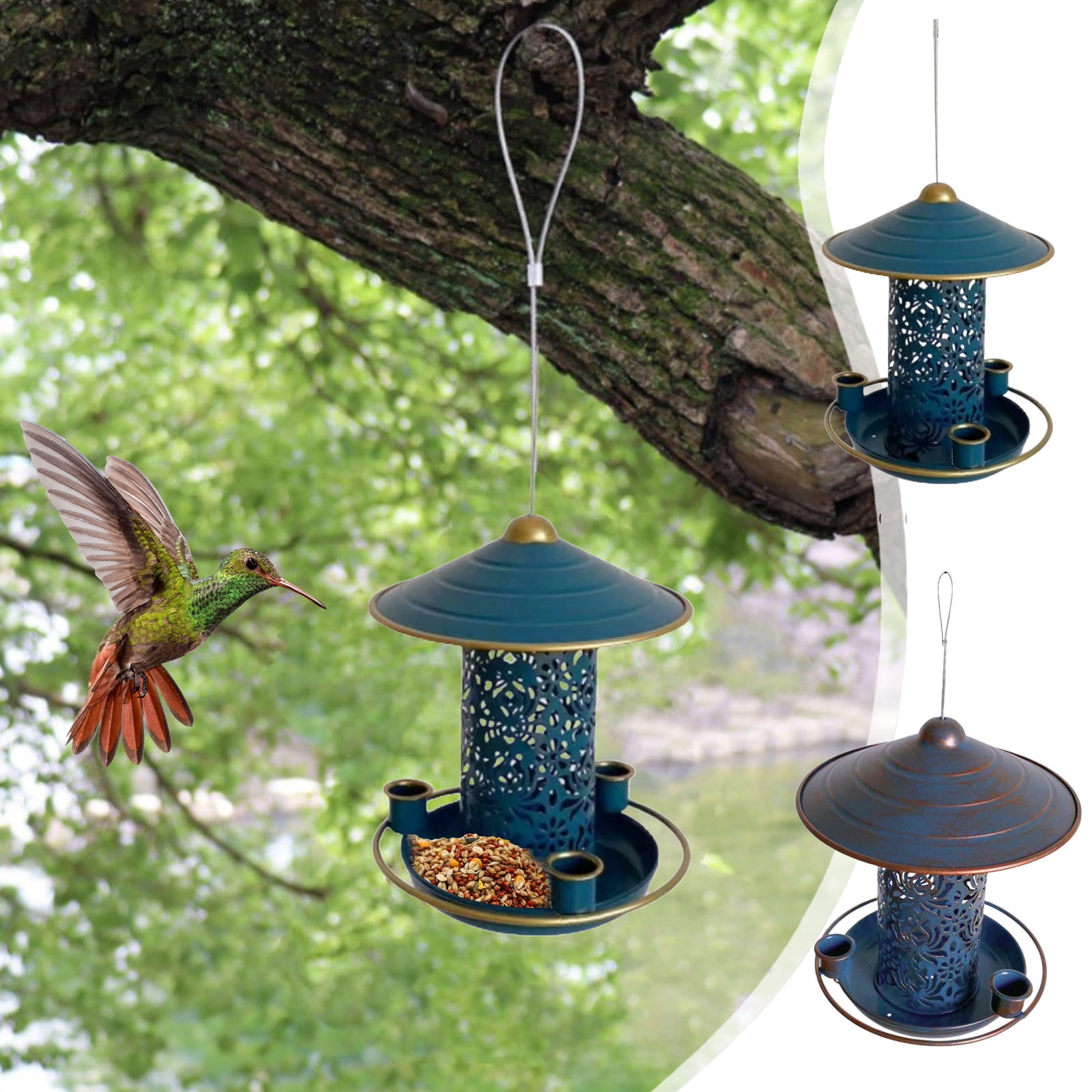 Gazebo Style Bird Feeder, Hanging Metal Bird Feeder for Outdoor Birds ...
