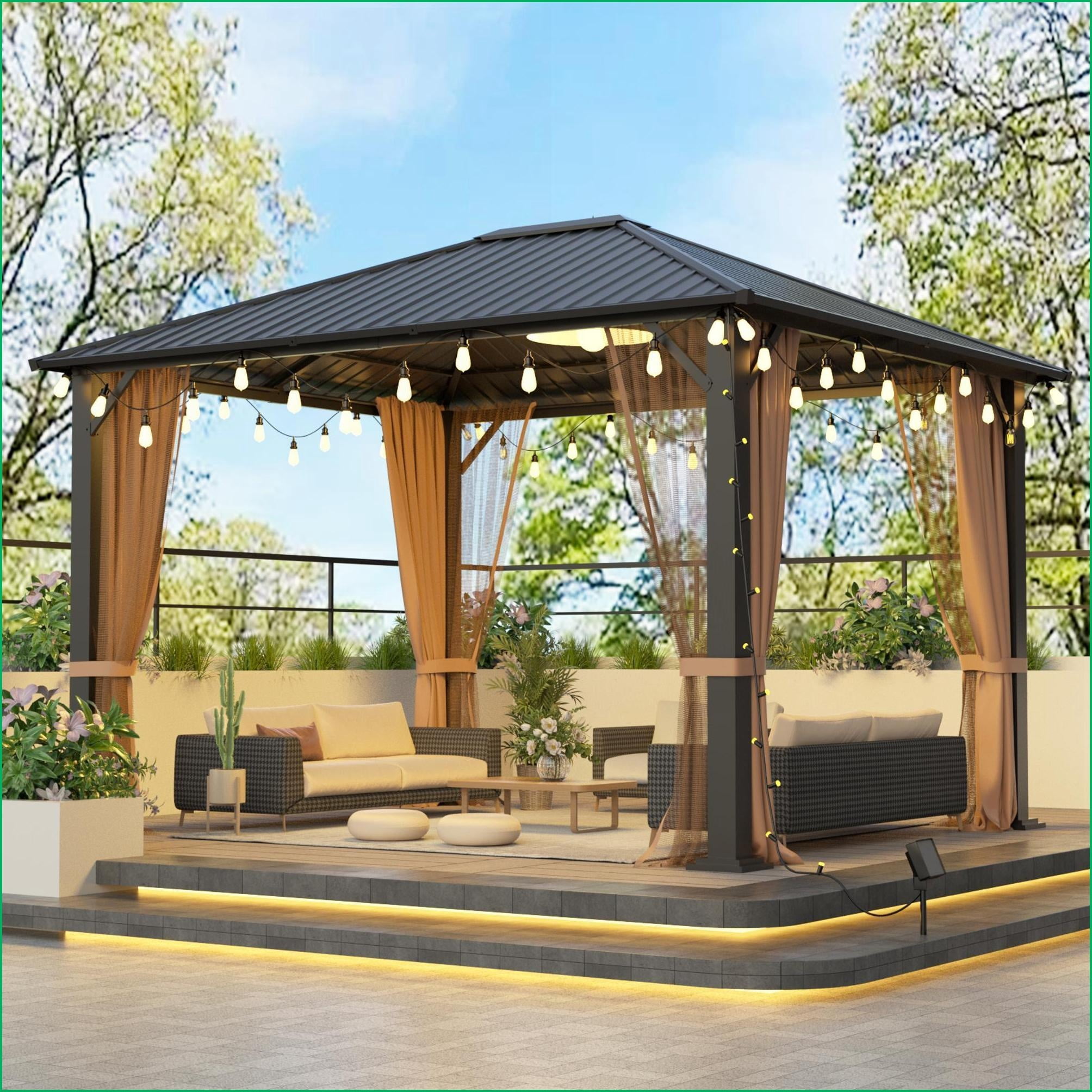 Gazebos 10x12 Heavy Duty Metal Gazebo with Mosquito Net, for Patio ...