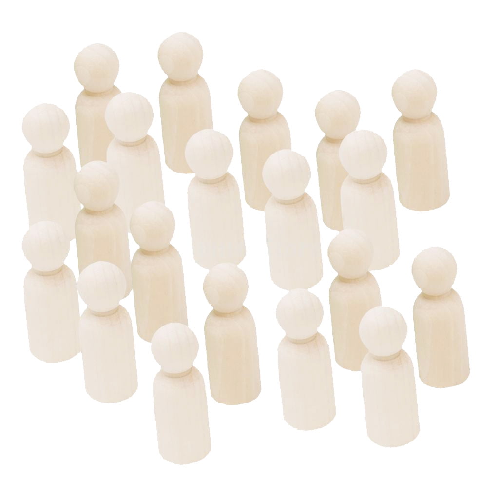Gazechimp 20 Pack Natural Unfinished Wooden Peg Dolls, Wooden Peg Doll ...