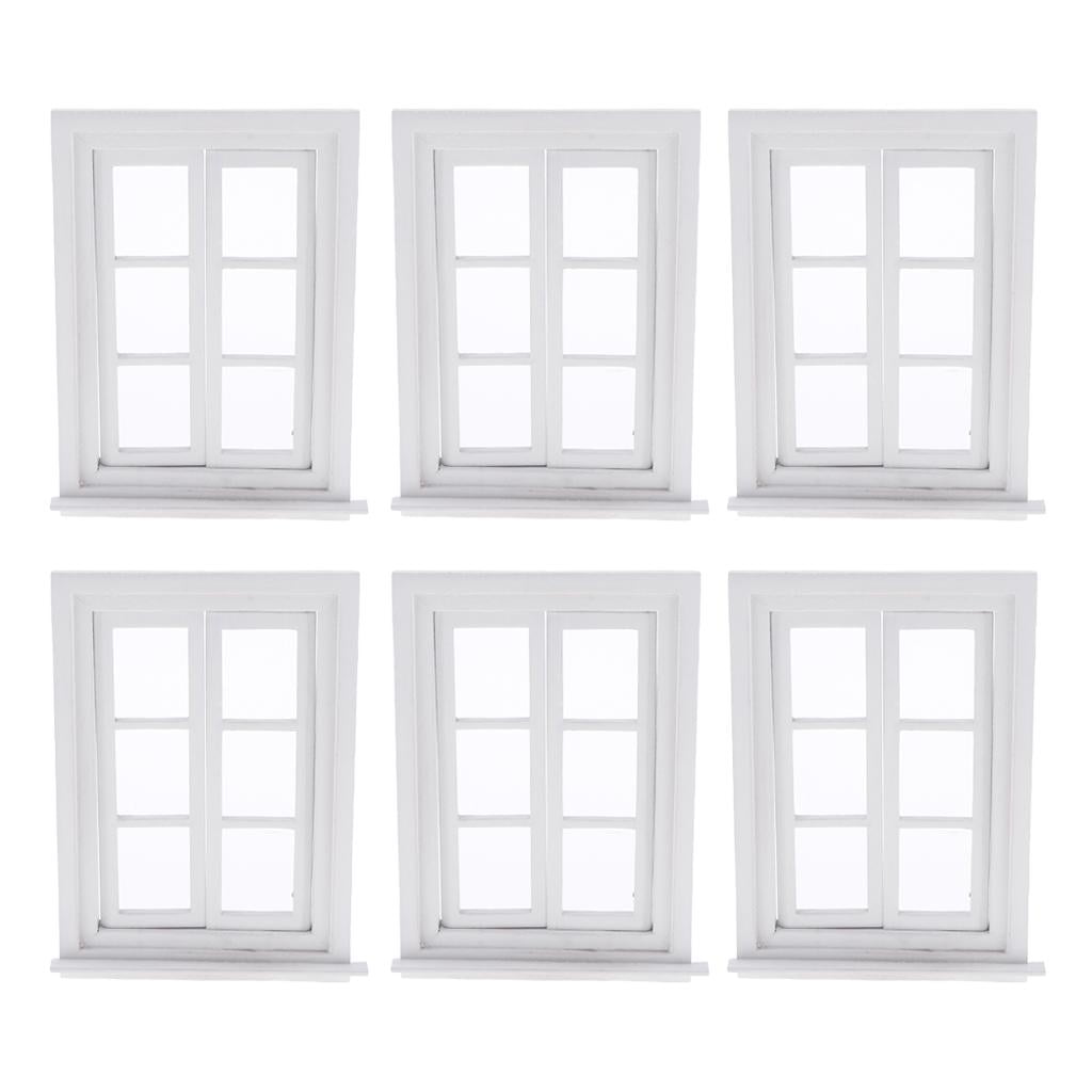 Gazechimp 6 Pcs Dollhouse Wooden Windows, 1: 12 Scale Miniature Window ...