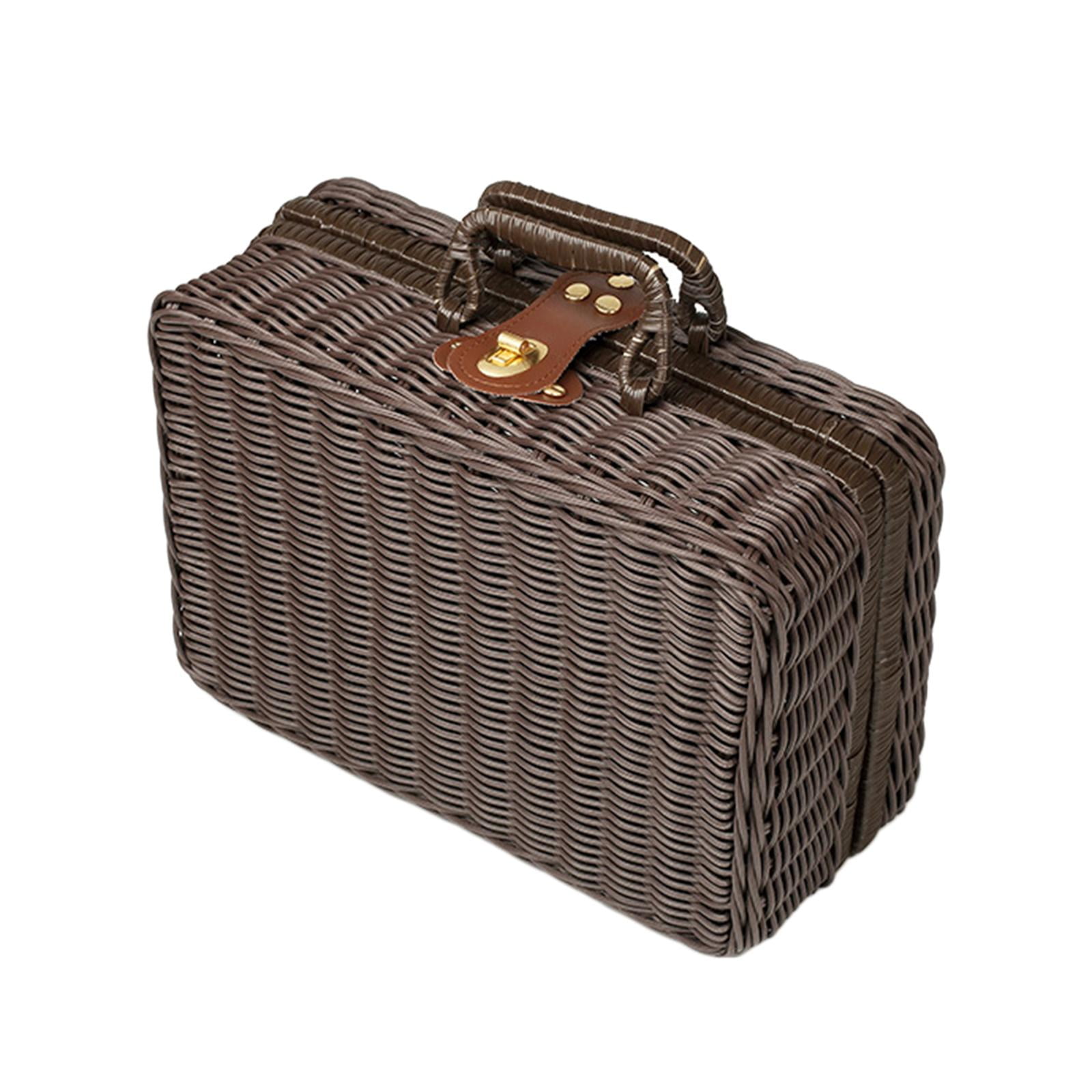 Gazechimp Picnic Basket,Rattan Suitcase Box,Prop Bin, Lunch Box,Vintage ...