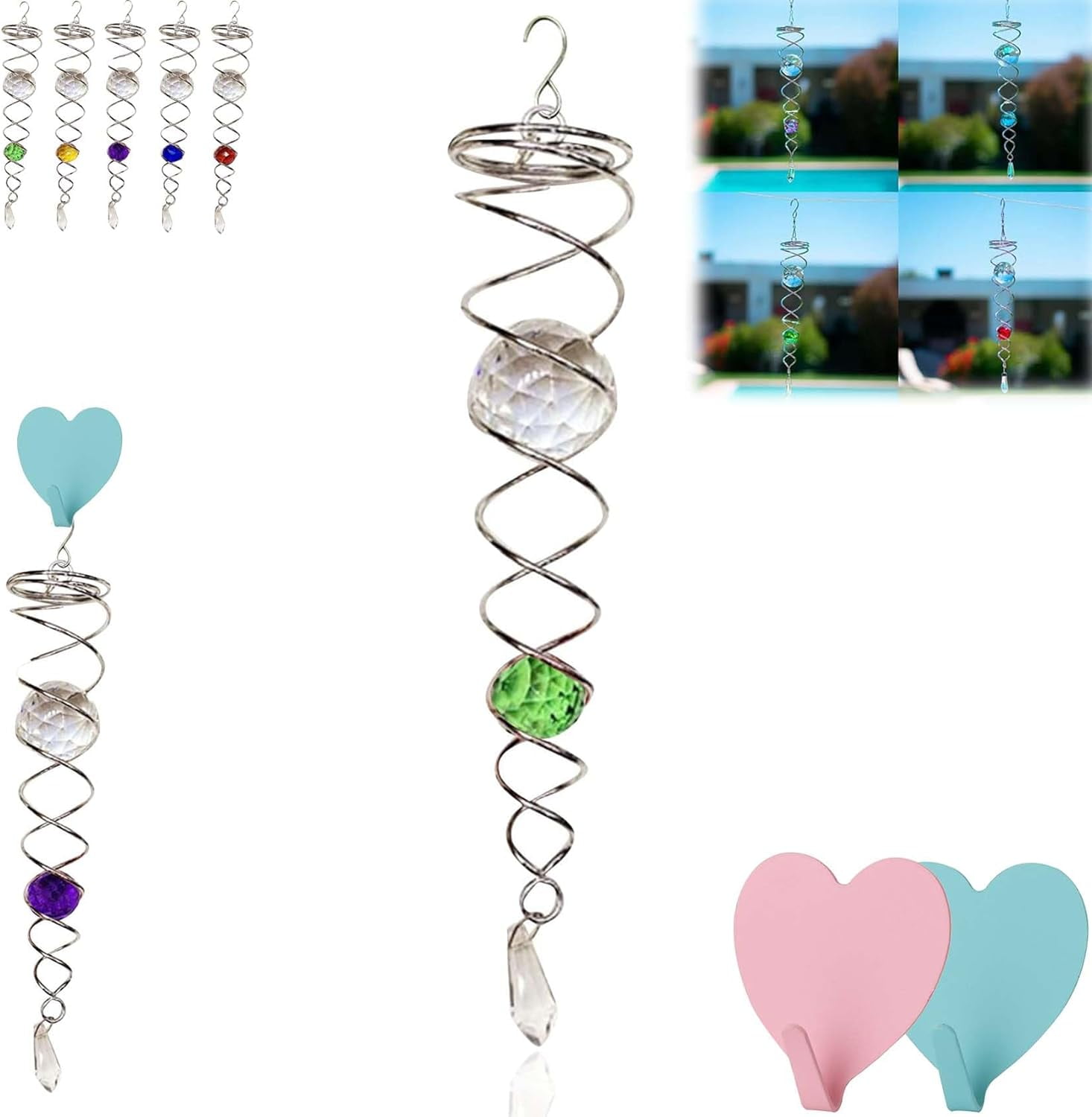 Gazing Ball Spiral Tail Wind Spinner, Decorative Spiral, Gazing Balls for Gardens 12 Inch Gazing ...