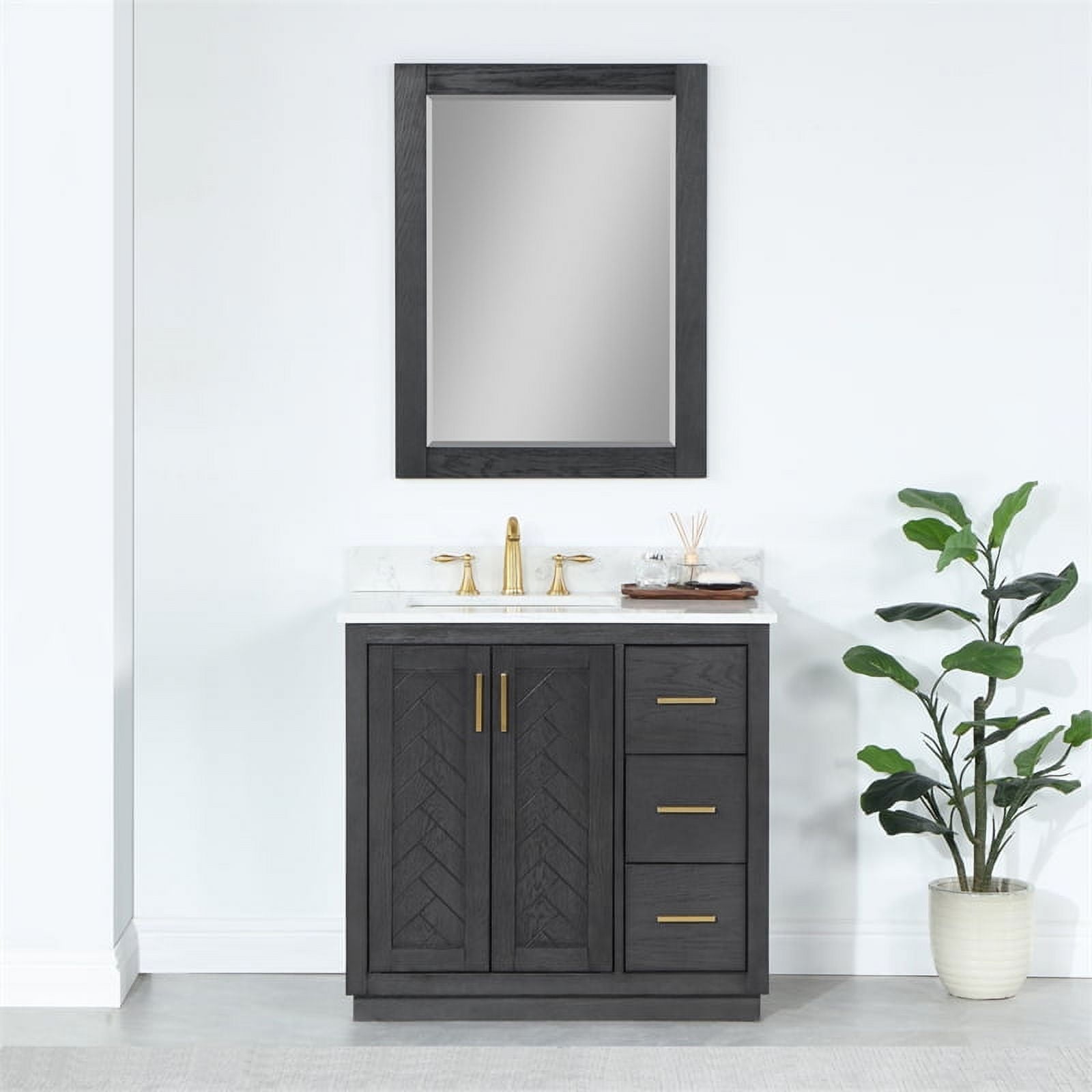 Gazsi 36" Single Bathroom Vanity Set in Brown Oak with Grain White ...