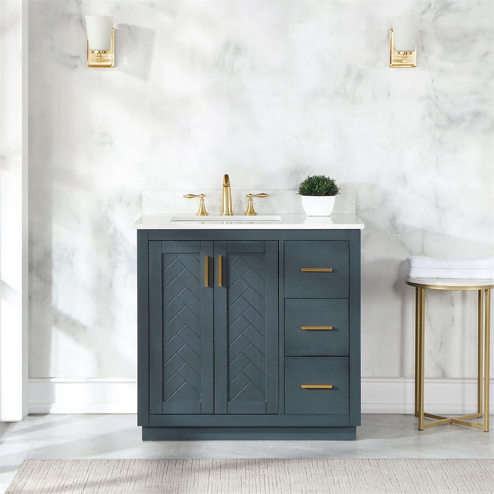 "Gazsi 36"" Single Sink Bathroom Vanity Set in Classic Blue with Grain ...