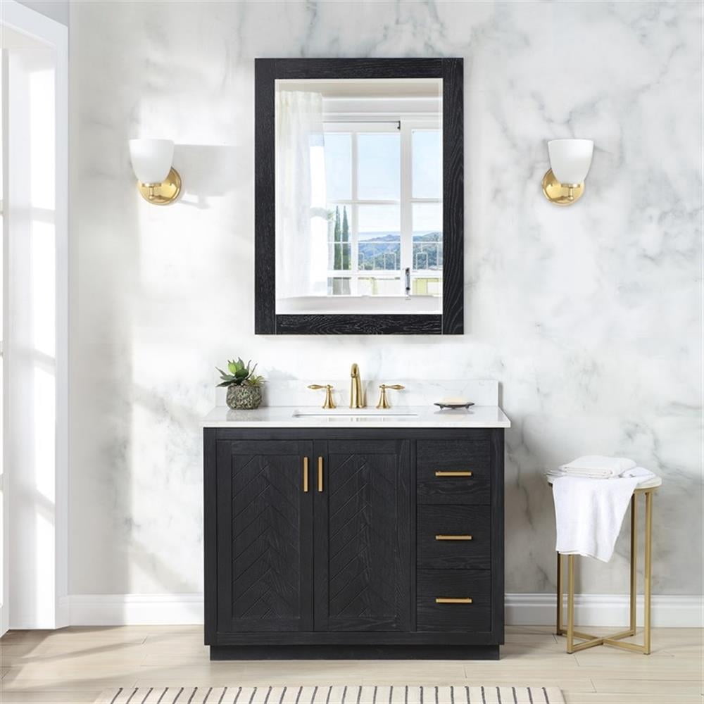 Gazsi 42" Wood Vanity in Black Oak with Composite Stone Top with Mirror ...