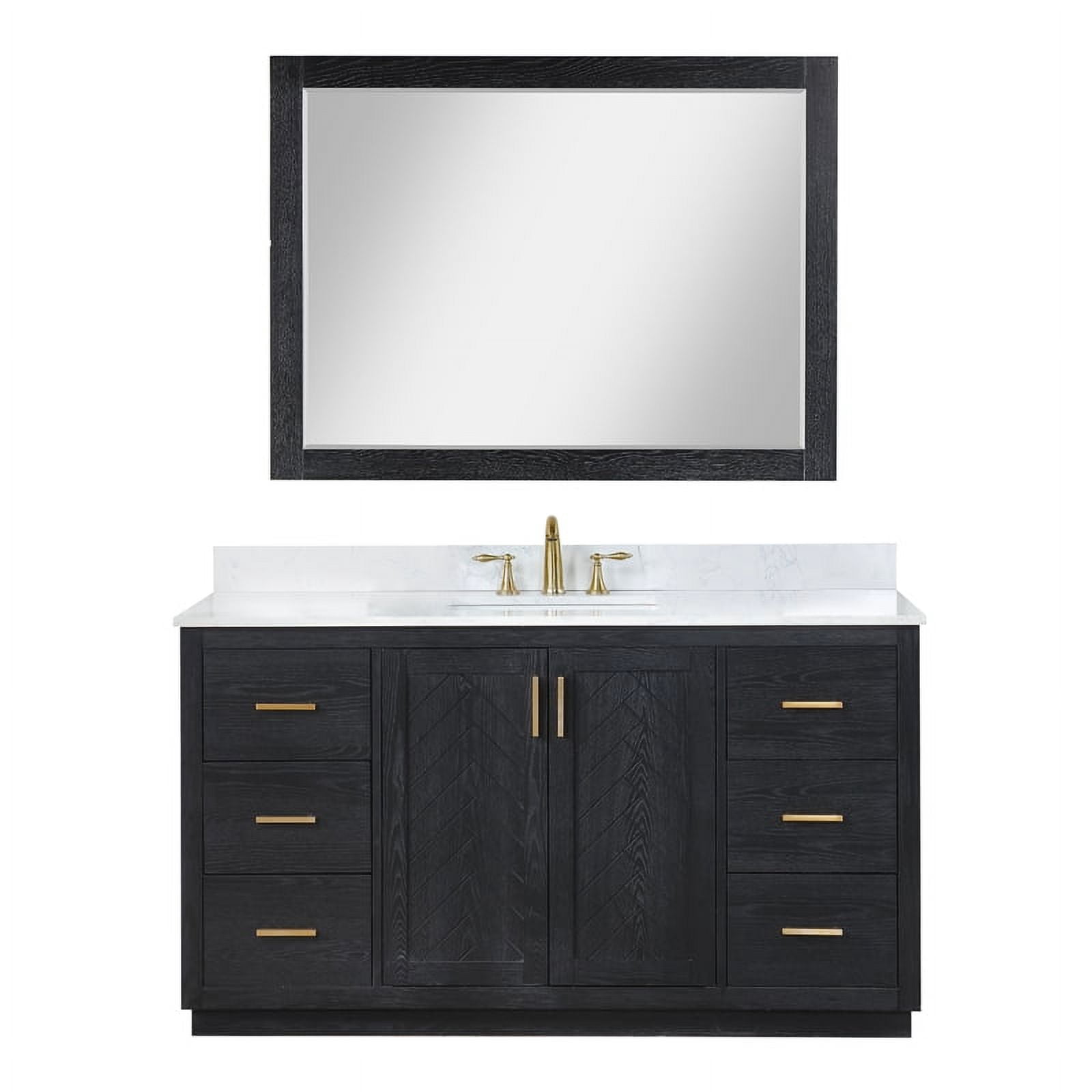 Gazsi 60S" Wood Vanity in Black Oak with Composite Stone Top with ...