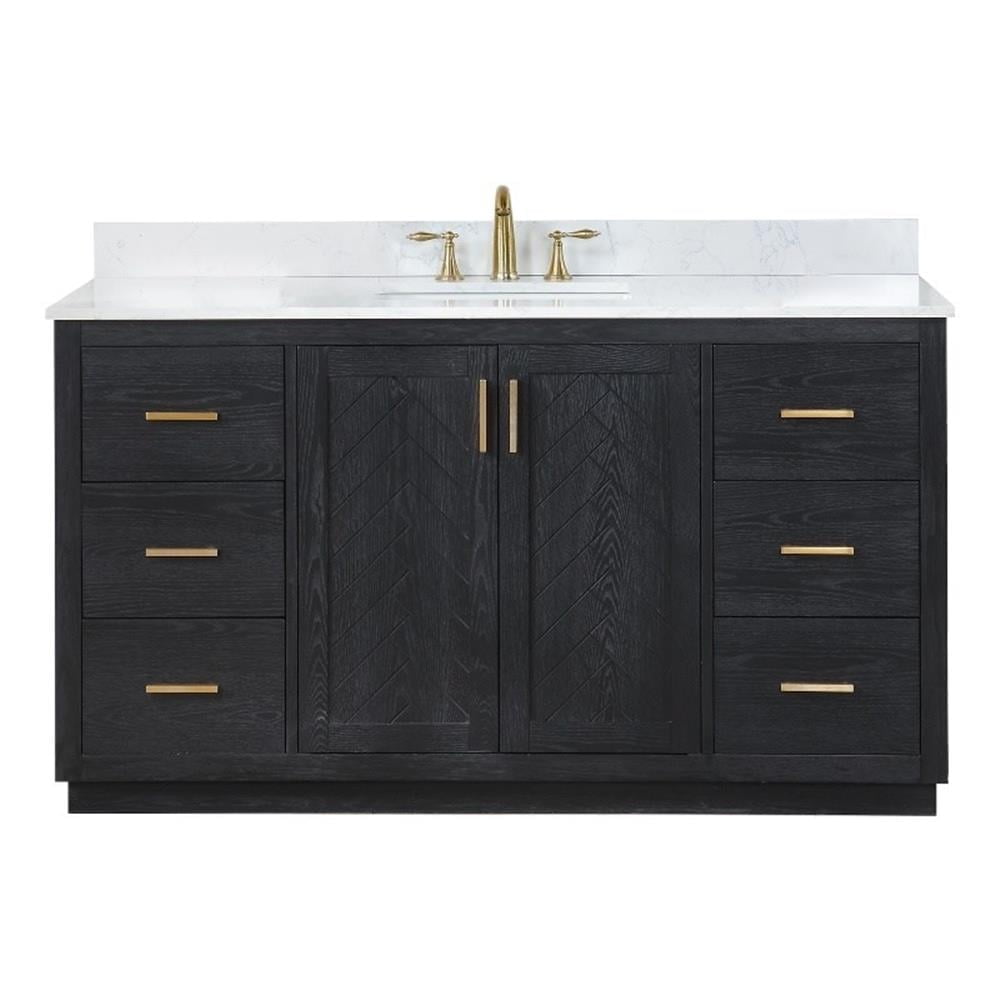 Gazsi 60S" Wood Vanity in Black Oak with Composite Stone Top without ...