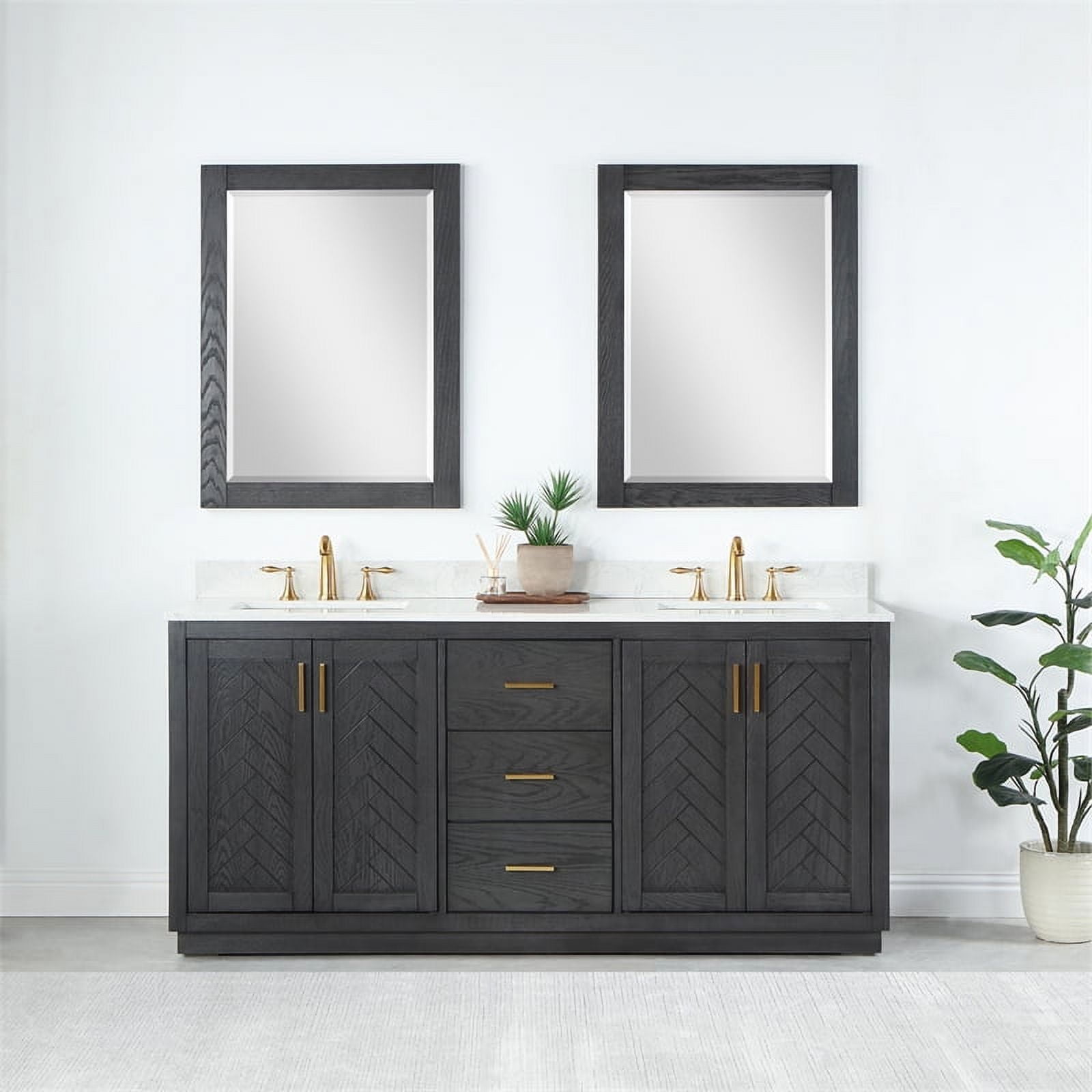 Gazsi 72" Double Bathroom Vanity Set in Brown Oak with Grain White ...