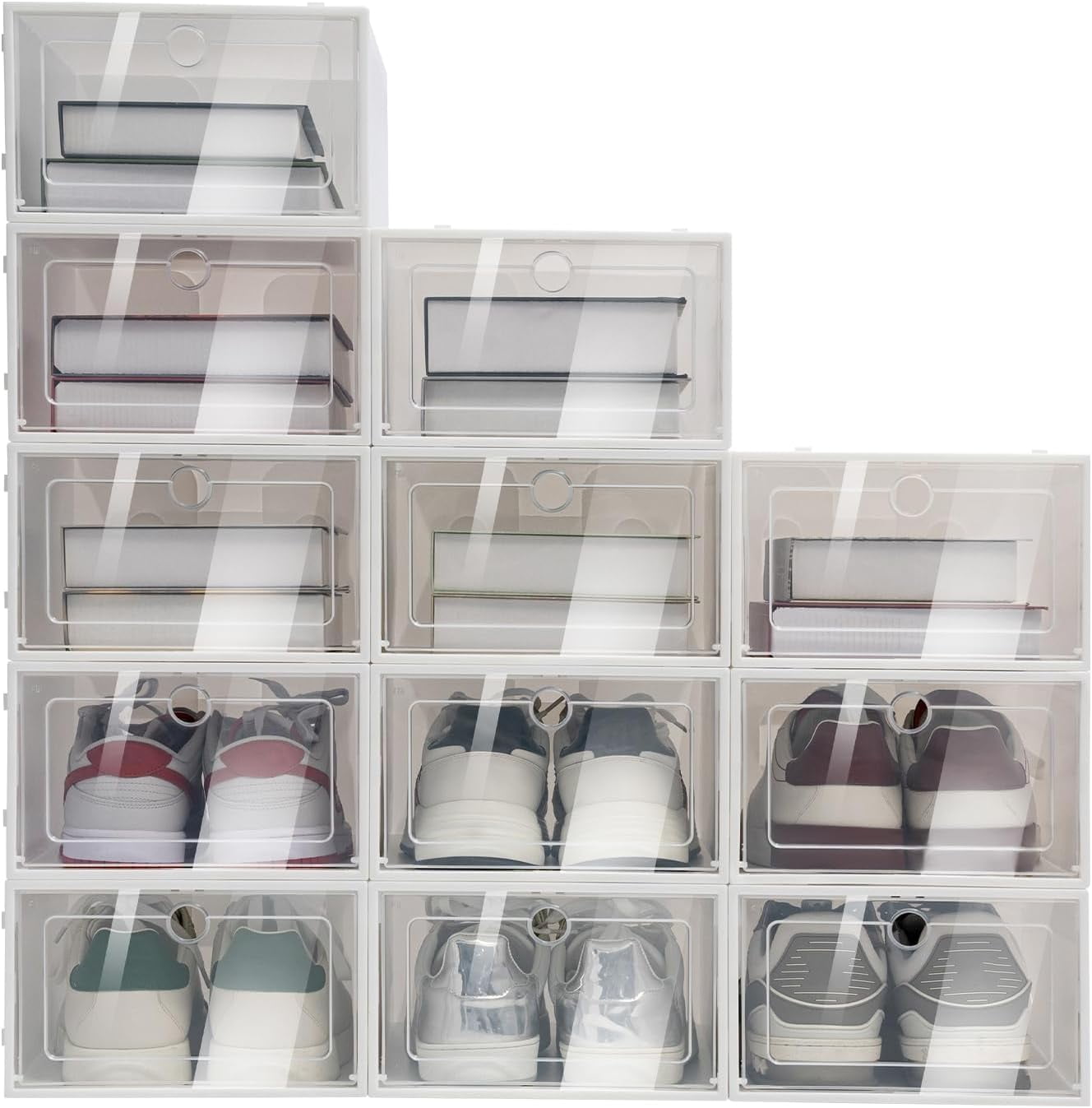 Gbonklong Clear Plastic Shoe Storage Boxes 24 Pack Stackable Shoe ...