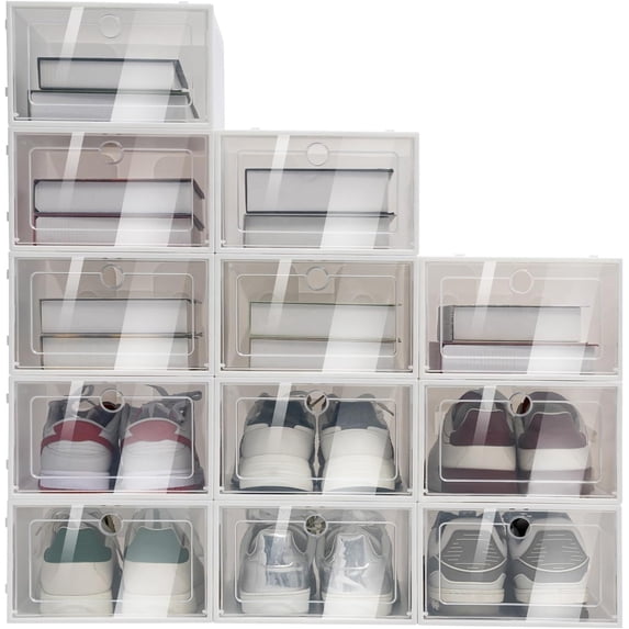 Gbonklong Clear Plastic Shoe Storage Boxes 24 Pack Stackable Shoe ...