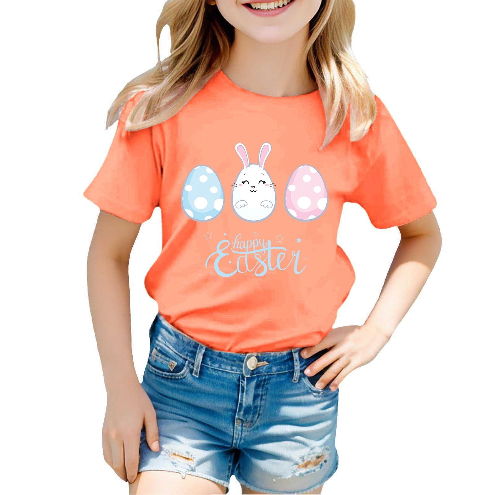 Gbsyewxs Easter Girls Shirts Crew Neck Short Sleeve Bunny Egg Letter ...