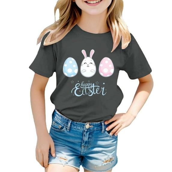 Gbsyewxs Easter Girls Tops Crew Neck Short Sleeve Bunny Egg Letter ...
