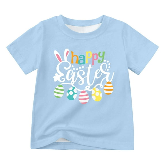 Gbsyewxs Easter Girls Tops Short Sleeve Crew Neck Bunny Letter Egg ...