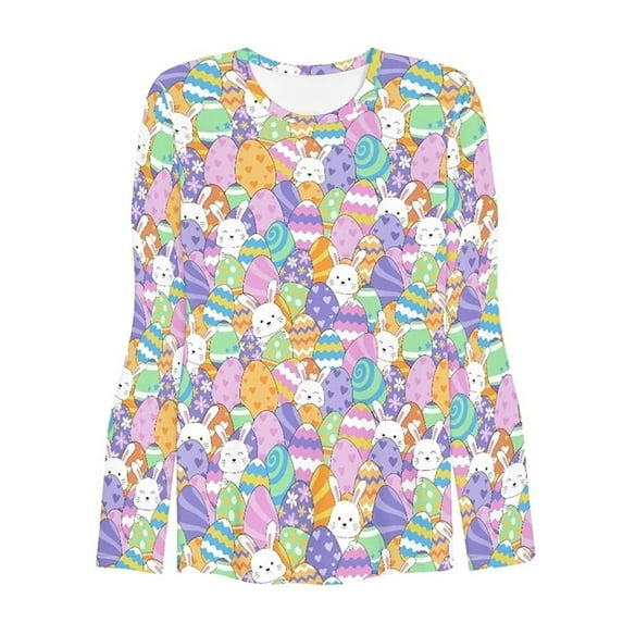 Gbsyewxs Easter Shirts For Women Long Sleeve Crew Neck Egg Bunny Print ...