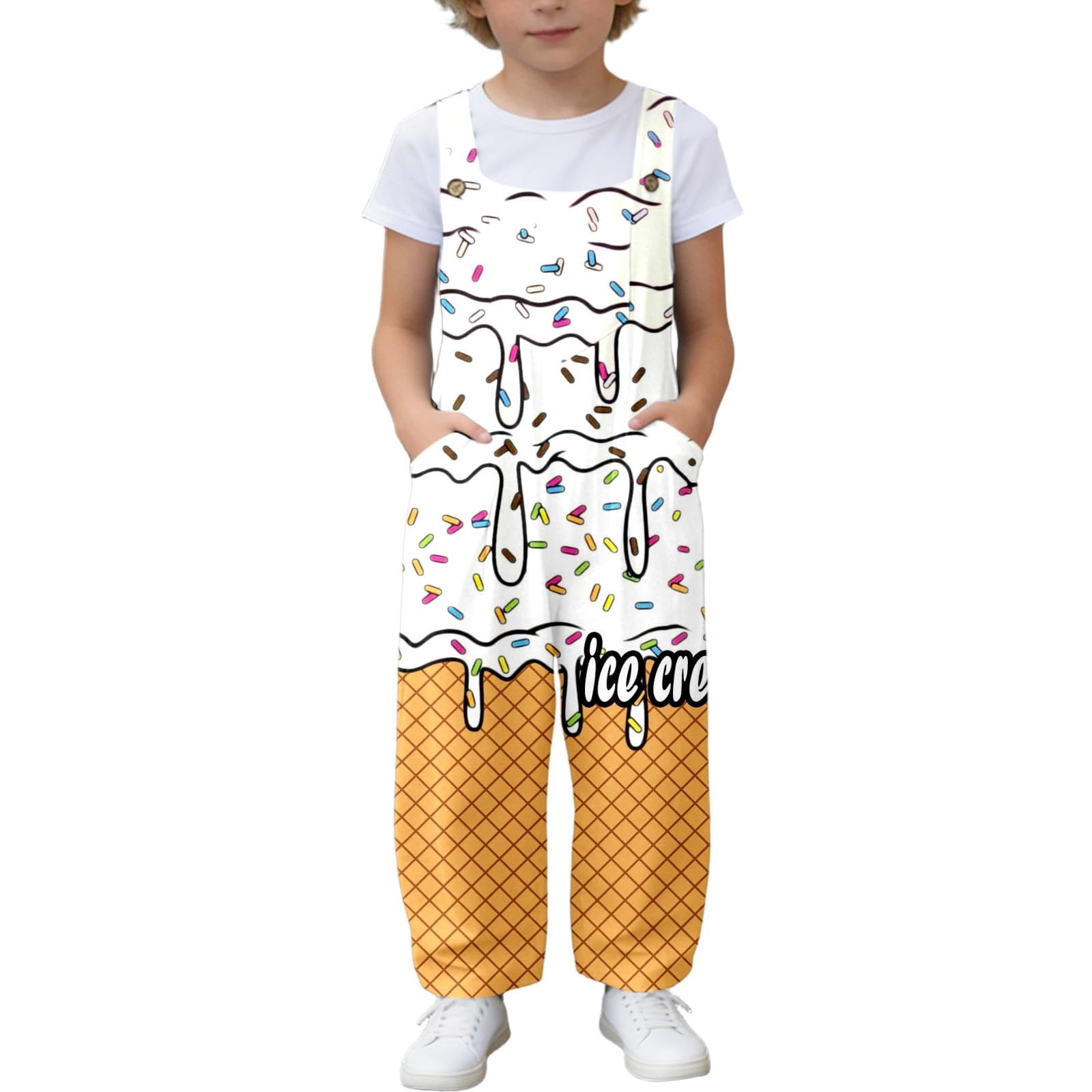 Gbsyewxs Girls Jumpsuit Ice Cream Print Casual Fit Kids Romper With ...
