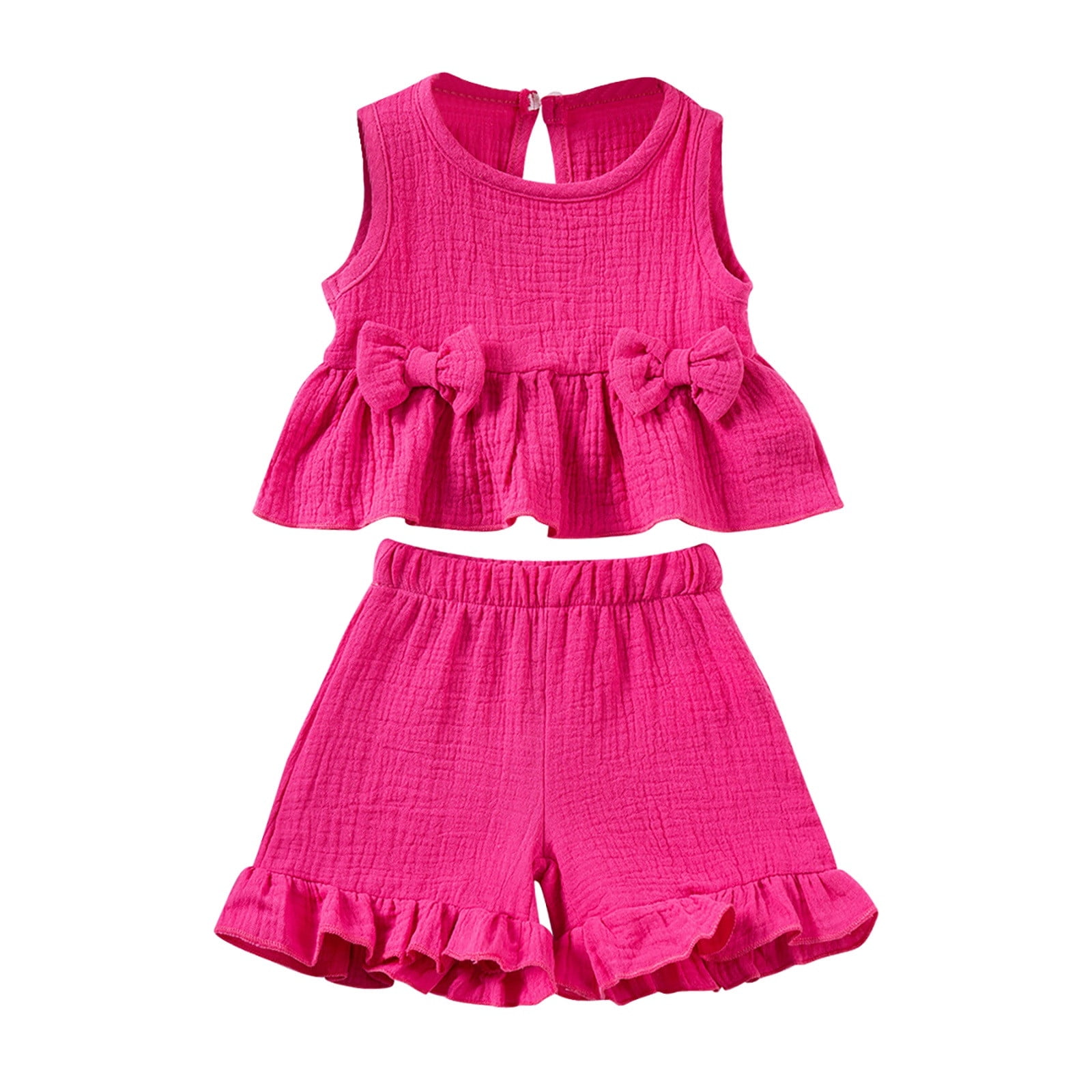 Gbsyewxs Girls Outfits 2 Piece Crew Neck Sleeveless Solid Color Tops
