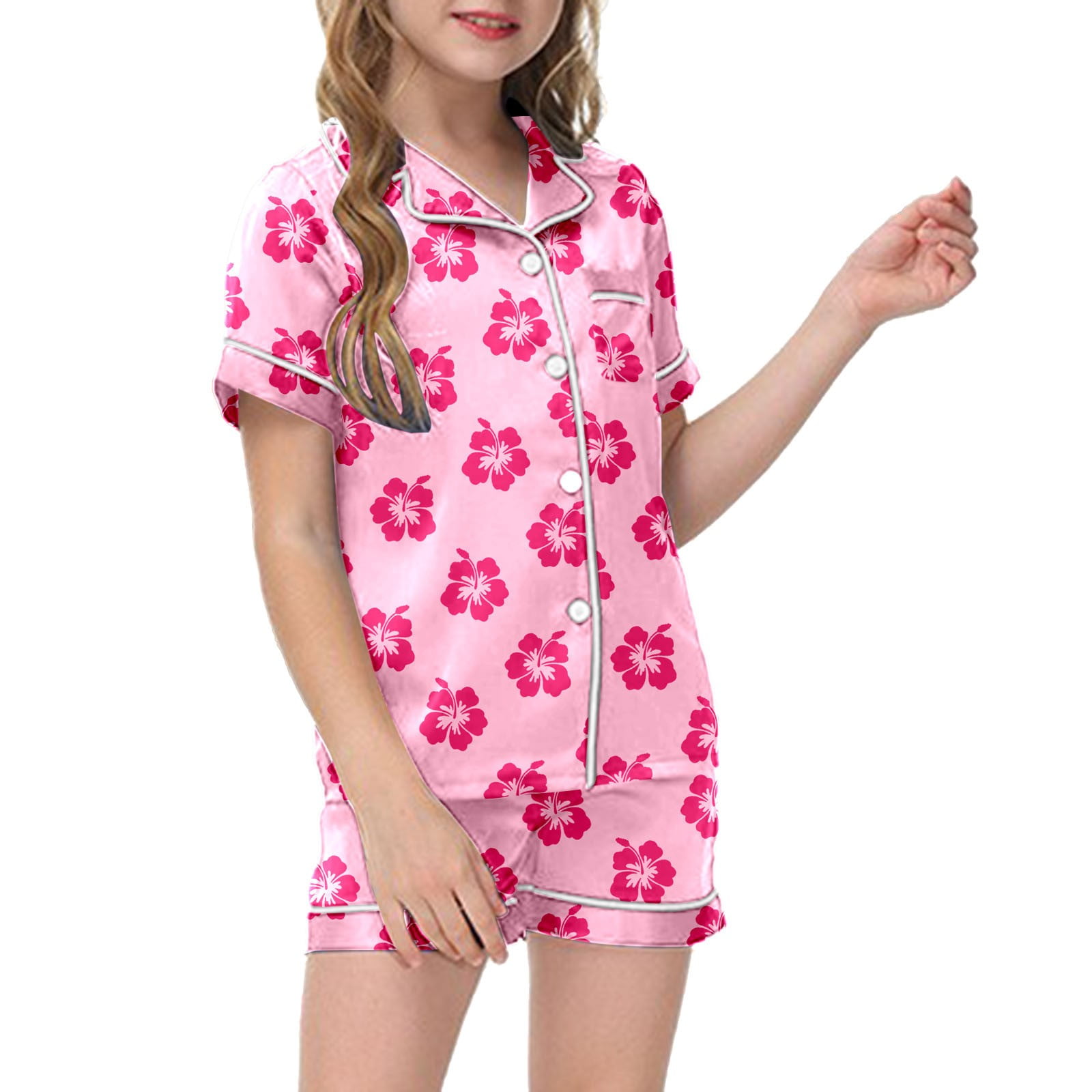Gbsyewxs Girls Outfits 2 Piece Lapel Short Sleeve Floral Print Tops And ...